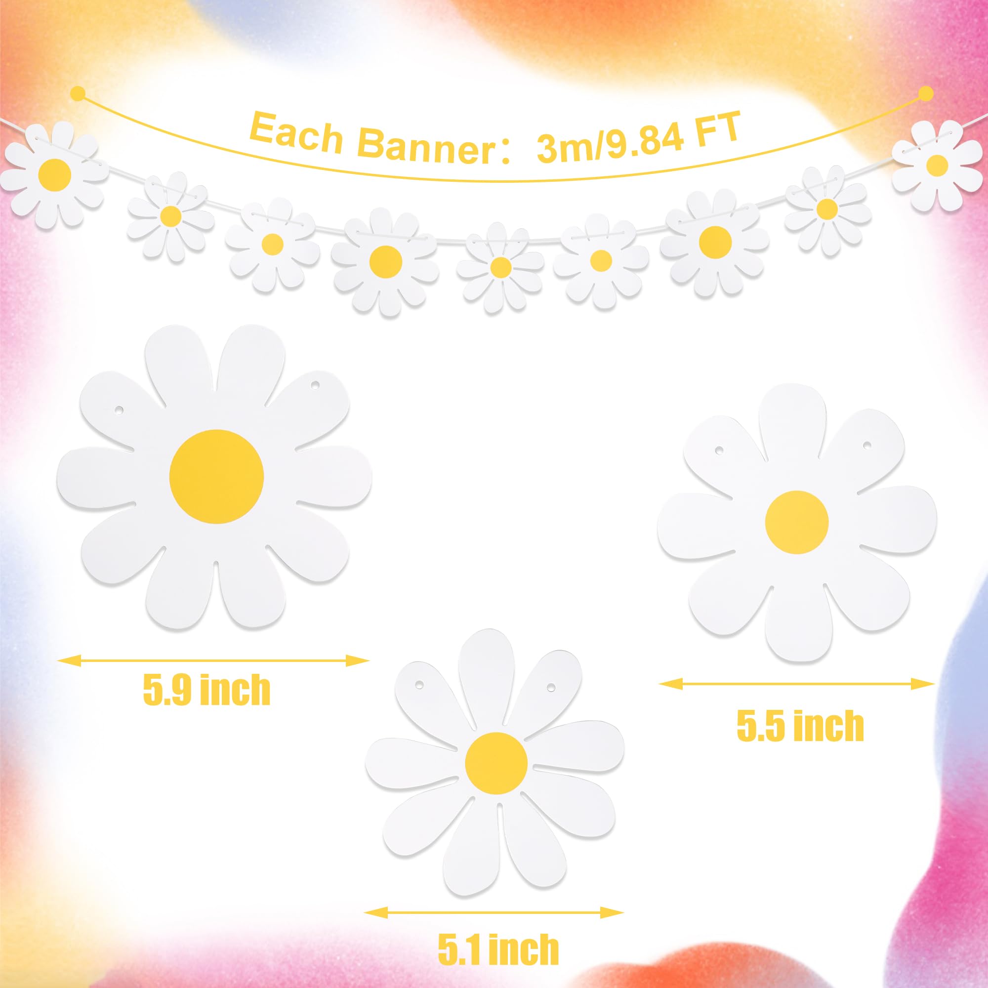 Set of 6 Groovy Daisy Banner Boho Daisy Garland Party Decorations Boho Hippie Daisy Flower Hanging Banners for Birthday Baby Shower Groovy Home Party Decor