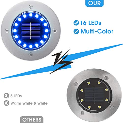 NFESOLAR Solar Outdoor Lights with 16 LEDs, Blue Color Bright Solar Ground Lights Outdoor, Waterproof Solar Disk Lights for Pathway Garden Yard Lawn Walkway Driveway (8 Pack)