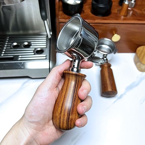 NEOUZA 51mm Espresso Portafilter Compatible with DeLonghi Dedica EC685 Coffee Machine,Mini Wood Handle,Non-pressurized Basket,Double Spouts (H1 Handle)