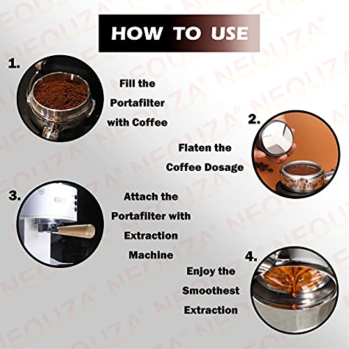 NEOUZA 51mm Espresso Portafilter Compatible with DeLonghi Dedica EC685 Coffee Machine,Mini Wood Handle,Non-pressurized Basket,Double Spouts (H1 Handle)