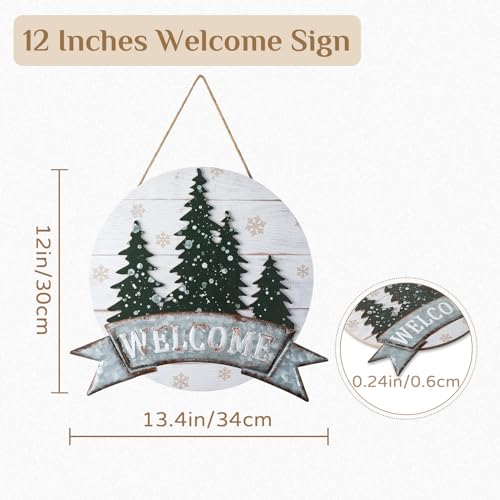 Winter Welcome Sign for Door Wall Decor - Walasis Outside Winter Wreath for Front Door Hanging Christmas Signs with Tree Snowfalke Rustic Wooden Welcome Decoration