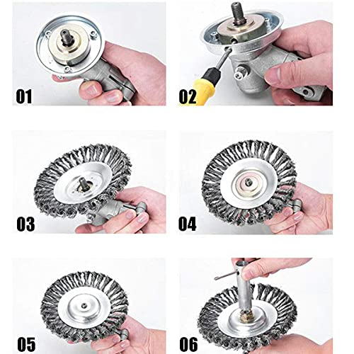 Kink Wire Wheel Brush,Rotary Weed Brush, Lawn Mower Grass Brush Trimmer Head, Straight-axis Gas Trimmer, Weed Trimmer, Rust Remover.Thickened Steel Wire wear-Resistant Spring Steel Wire Wheel.