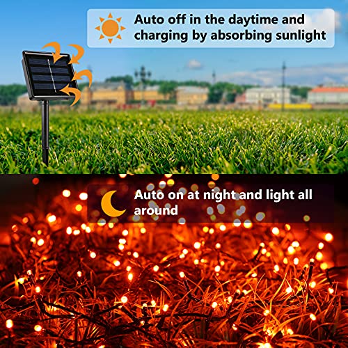 200LED Halloween Orange Lights, 72ft Decoration Solar String Lights, Waterproof Solar Fairy Lights for Gardens, Backyard, Balcony, Party, Holiday, Camping Decor (1 Pack, Orange)