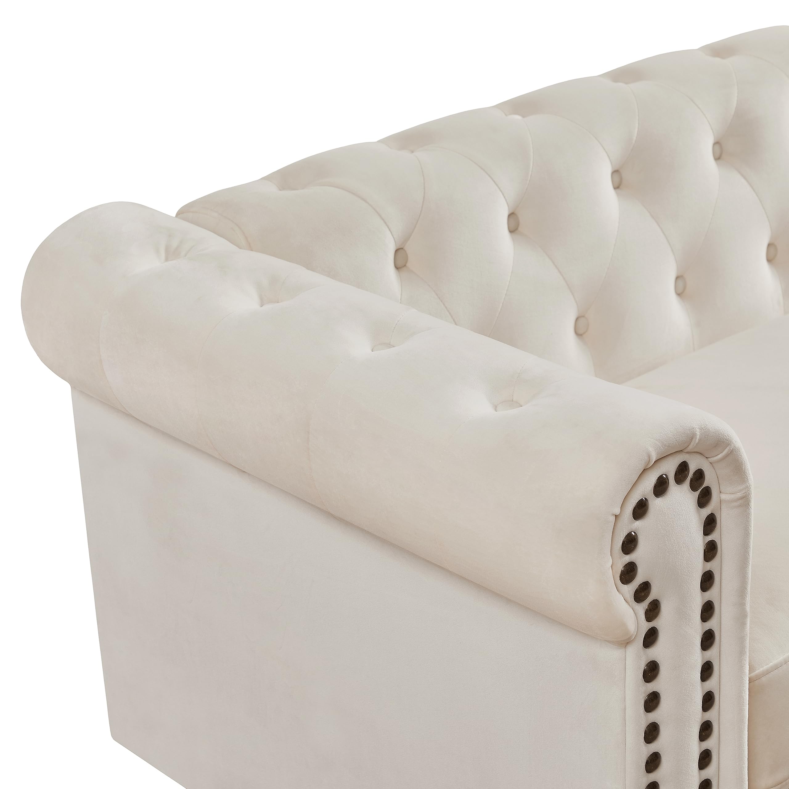 LKTART Modern Sofa Couch Upholstered Comfy Sofa Tufted Couch with Deep Seats, Chesterfield 3 Seater Sofa with 2 Pillows for Living Room Apartment Office Lounge White