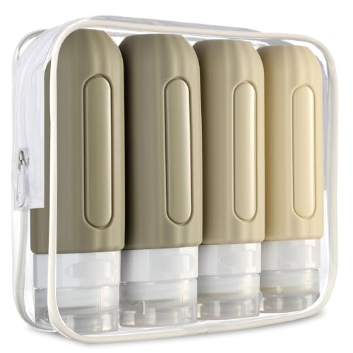 Mrsdry Travel Bottles for Toiletries, TSA Approved, Silicone Travel Bottles, BPA Free, 3oz Leak Proof Travel Size Bottles, Travel Accessories for Shampoo Body Wash Lotion Soap Liquids (4 Pack)