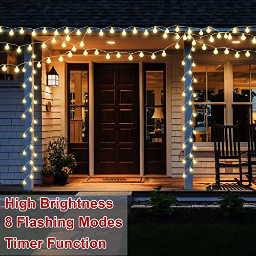 TURNMEON 100 LED 39.4 Ft Christmas Lights Globe String Lights Decor, Timer 8 Modes Plug in Fairy Lights for Bedroom Indoor Outdoor Christmas Decoration Home Yard Garden Xmas Tree Decor (Warm White)