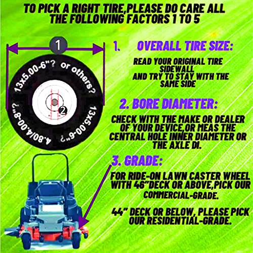 (2-Pcs-Set) New 11x4.00-5 Flat-Free Lawn Mower Smooth Tires w/Steel Rim for Zero Turn Lawn Mower Garden Tractor - hub 3"-5" with 3/4" Bore 114005 T161