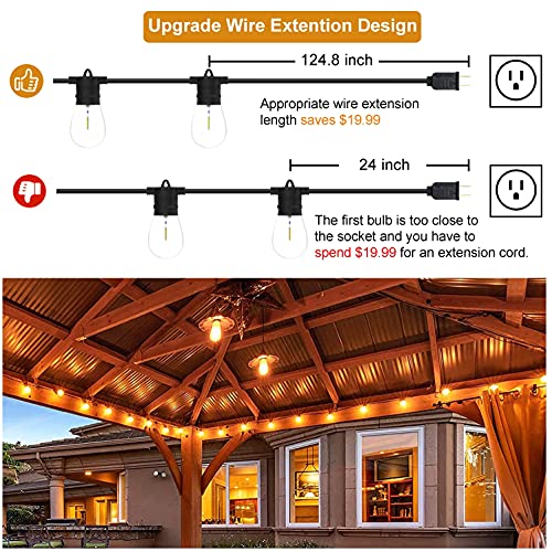 ZOTOYI Outdoor String Lights Patio Light 100 ft, LED Dimmable Lighting S14 LED Outdoor Lights with 30+2 Plastic Bulbs, Waterproof for Outside Cafe Balcony Backyard Bistro Garden Patio Porch