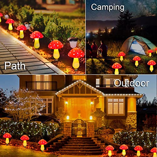 Abkshine New Upgraded Set of 6 Red Solar Mushroom Lights Garden Outdoor Decor, 8 Modes Waterproof Mushroom Solar Lights for Garden Pathway Landscape Yard Easter Pathway Halloween Xmas Decorations