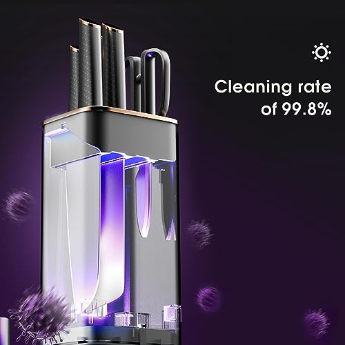 ZEEKMUSS Knife Set Knife Sets for Kitchen with Block 6-Piece Stainless Steel Block Knife Set with Sharpener Kitchen Scissors Smart Knife Holder Keep Clean and Dry Kitchen Home Gift (Grey)