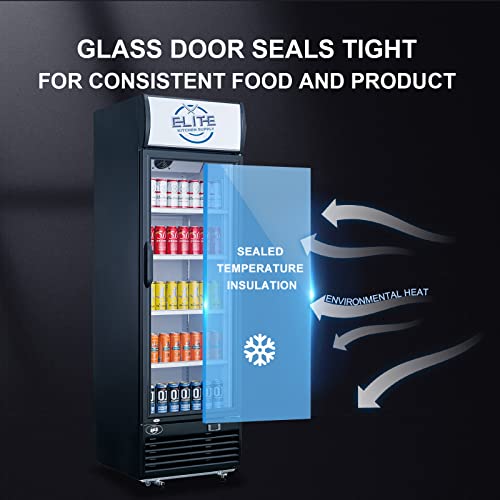 EKS 14 cu.ft. Commercial Refrigerators Glass Door 27'' W Drink Refrigerator Display Beverage Cooler Single Door Fridge Adjustable Shelves Drink Upright Merchandiser Reach In (1 Door, 14.72 cu.ft.)