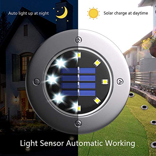 Biling Solar Disk Lights Outdoor, 12 Pack Solar Ground Lights Outdoor Waterproof for Garden Yard Patio Pathway Lawn Driveway - White