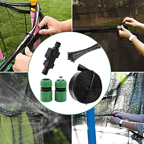 Juesi Misting Cooling System- Outdoor Patio Trampoline Sprinkler Hose Kit for Kids, Waterpark Watering Automatic Distribution System Attachment for Summer Water Fun Yard Garden (32.8FT)