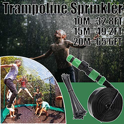 Juesi Misting Cooling System- Outdoor Patio Trampoline Sprinkler Hose Kit for Kids, Waterpark Watering Automatic Distribution System Attachment for Summer Water Fun Yard Garden (32.8FT)