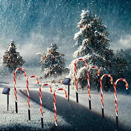 Fcysy Solar Christmas Lights Outdoor Waterproof, 4 PCS Xmas Candy Cane Pathway Lights Solar Powered, Christmas Outside Decorations Yard Walkway Stake Lights for Holiday Lawn Garden Patio Décor