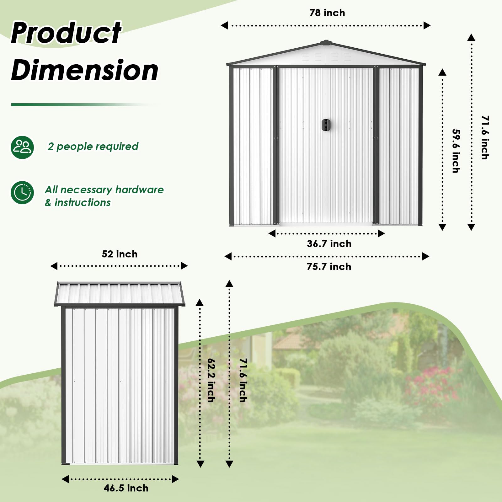 SUNCROWN Outdoor Backyard Garden Storage Shed 4X6 FT Yard Storage Tool with Sliding Door for Lawn Equipment Garden Backyard, White