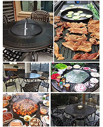 QHYXT Outdoor Fire Pit 122cm/48 Garden Grill Table - Wood Burning Fire Pit, Aluminum Round Indoor and Outdoor Table and Chair Set-with 4 Chairs, Suitable for Garden Terrac