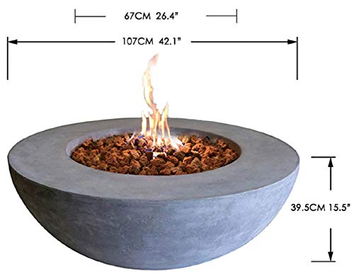 Elementi Lunar Bowl Cast Concrete Propane Fire Table, Outdoor Fire Pit Fire Table/ Patio Furniture, 45,000 BTU Auto-Ignition, Stainless Steel Burner, Canvas Cover & Lava Rock Included