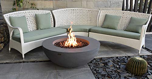 Elementi Lunar Bowl Cast Concrete Propane Fire Table, Outdoor Fire Pit Fire Table/ Patio Furniture, 45,000 BTU Auto-Ignition, Stainless Steel Burner, Canvas Cover & Lava Rock Included