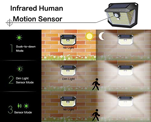 Solar Outdoor Lights Motion Sensor Security Light, Solar Powered Wall Lights 178 LEDs 500LM 3 Lighting Modes 270° Lighting Angle IP65 Waterproof for Garden Patio Porch Fence Yard (2 Pack)