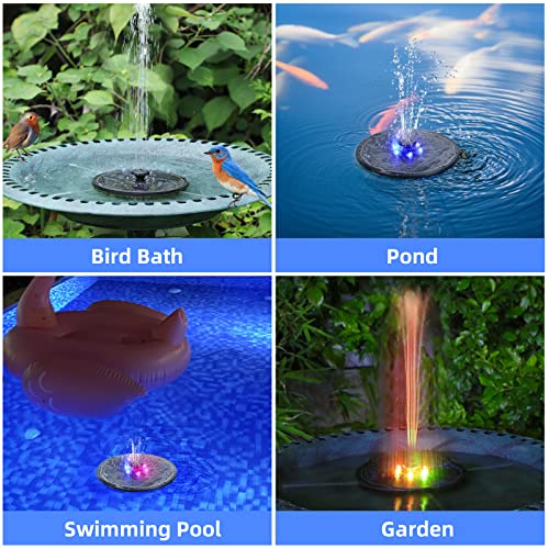 AMIAEDU Solar Fountain, Powered Water 4W Pump for Bird Bath with LED Lights, 7 Nozzle and Fixer Hummingbird Garden, Pond, Pool, Fish Tank, , Black