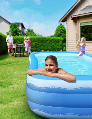 Inflatable Swimming Pool, Rectangle Above Ground Family Blow Up Pool, Swimming Pool for Kiddie Adults, Large Full-Sized Thickened Plastic Pool for Garden Backyard Outdoor
