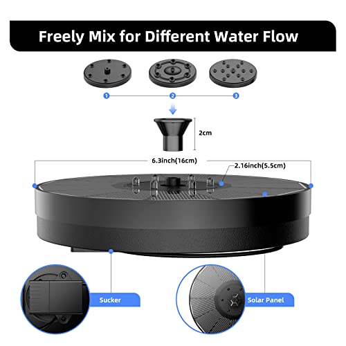 AMIAEDU Solar Fountain, Powered Water 4W Pump for Bird Bath with LED Lights, 7 Nozzle and Fixer Hummingbird Garden, Pond, Pool, Fish Tank, , Black