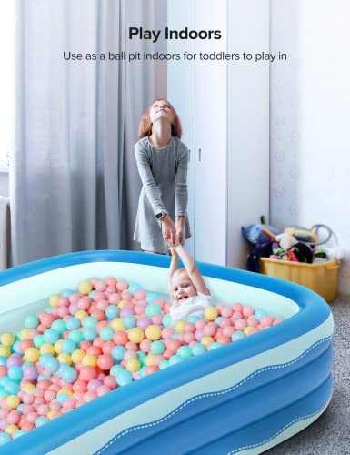 Inflatable Swimming Pool, Rectangle Above Ground Family Blow Up Pool, Swimming Pool for Kiddie Adults, Large Full-Sized Thickened Plastic Pool for Garden Backyard Outdoor
