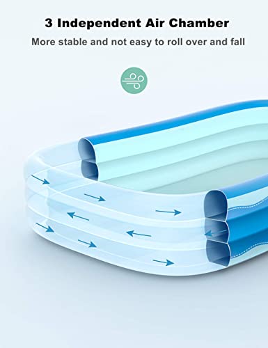 Inflatable Swimming Pool, Rectangle Above Ground Family Blow Up Pool, Swimming Pool for Kiddie Adults, Large Full-Sized Thickened Plastic Pool for Garden Backyard Outdoor