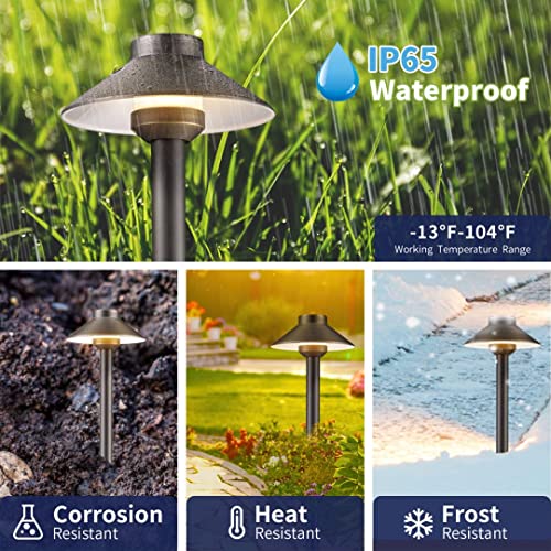 Gardenreet Brass Pathway Lights, Low Voltage LED Landscape Path Lights, 12V Outdoor Waterproof Landscape Lighting(Hat) for Walkway Driveway Garden Without G4 Bulb
