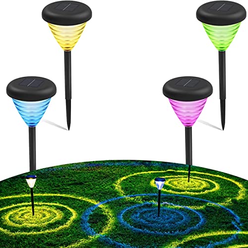 ASLIDECOR 4 Pack Solar Path Lights 2 Modes Warm White & RGB Color Solar Powered Garden Lights Waterproof for Walkway Lawn Yard