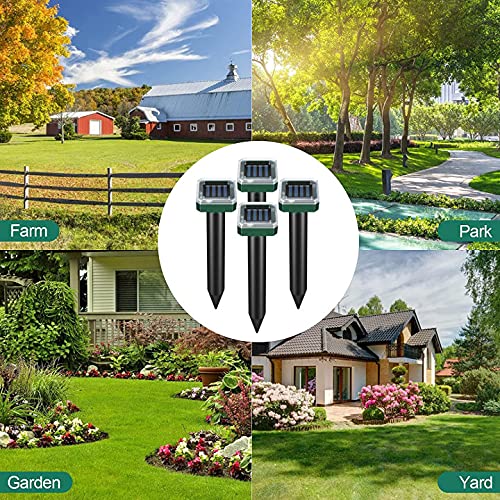 CherryPig Solar Mole Repellent, Ultrasonic Mole Repellent Solar Powered,Outdoor Waterproof Ultrasonic Snake Repellent for Get Rid of Mole, Gopher, Snakes, Vole and Other Underground Pests(4 Pack)