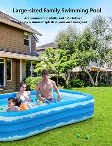 Inflatable Swimming Pool, Rectangle Above Ground Family Blow Up Pool, Swimming Pool for Kiddie Adults, Large Full-Sized Thickened Plastic Pool for Garden Backyard Outdoor