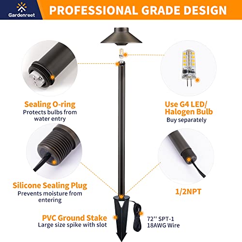 Gardenreet Brass Pathway Lights, Low Voltage LED Landscape Path Lights, 12V Outdoor Waterproof Landscape Lighting(Hat) for Walkway Driveway Garden Without G4 Bulb
