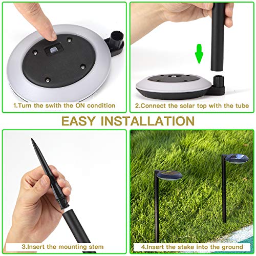 kinna Outdoor Solar Path Lights Waterproof Landscape Pathway Light with 6 White LEDs Garden Lighting Decorative for Patio Driveway Backyard (Black-4 Pack)