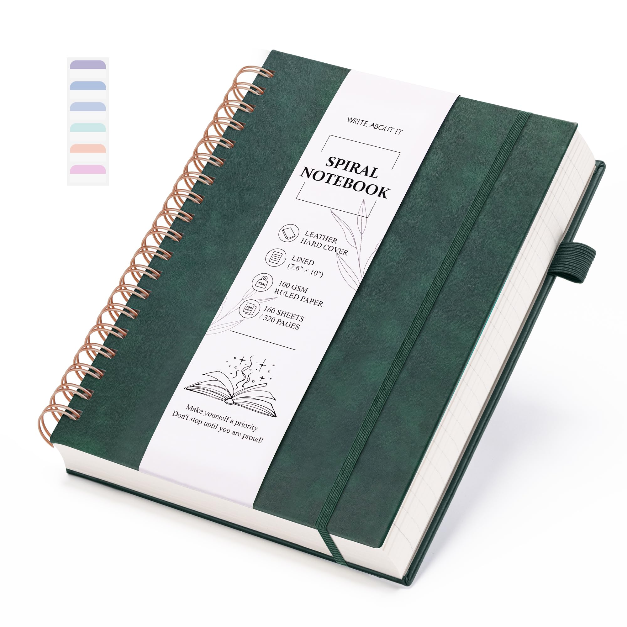 Lined Spiral Journal Notebook with 320 Numbered Pages, B5 College Ruled Thick Journals for Writing with 100GSM Paper, Hardcover Notebooks with Contents for Work, School, Women, Men, Green