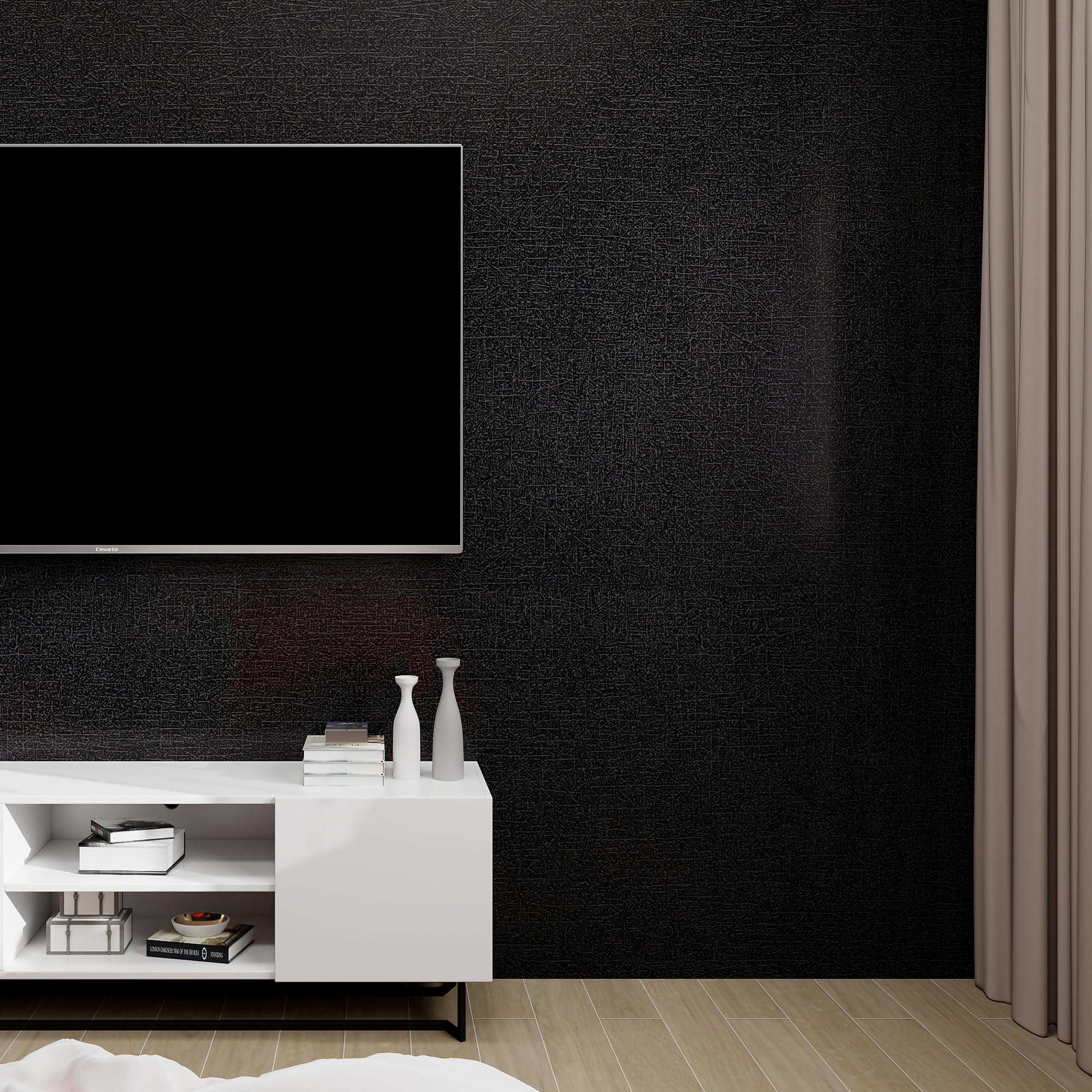 (394inx17.7inch Peel and Stick Wallpaper Black Contact Paper Self Adhesive Easy to Apply Wall Coverings Shelf Home Decorative Wall Paper Textured Shelf Decorative