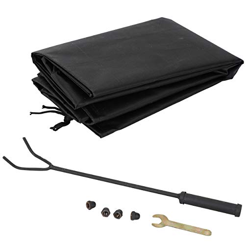 JupiterForce Durable Outdoor Fire Pit Backyard Patio Garden Stove Wood Burning Fireplace with Grid Cover Mesh Lid, Black