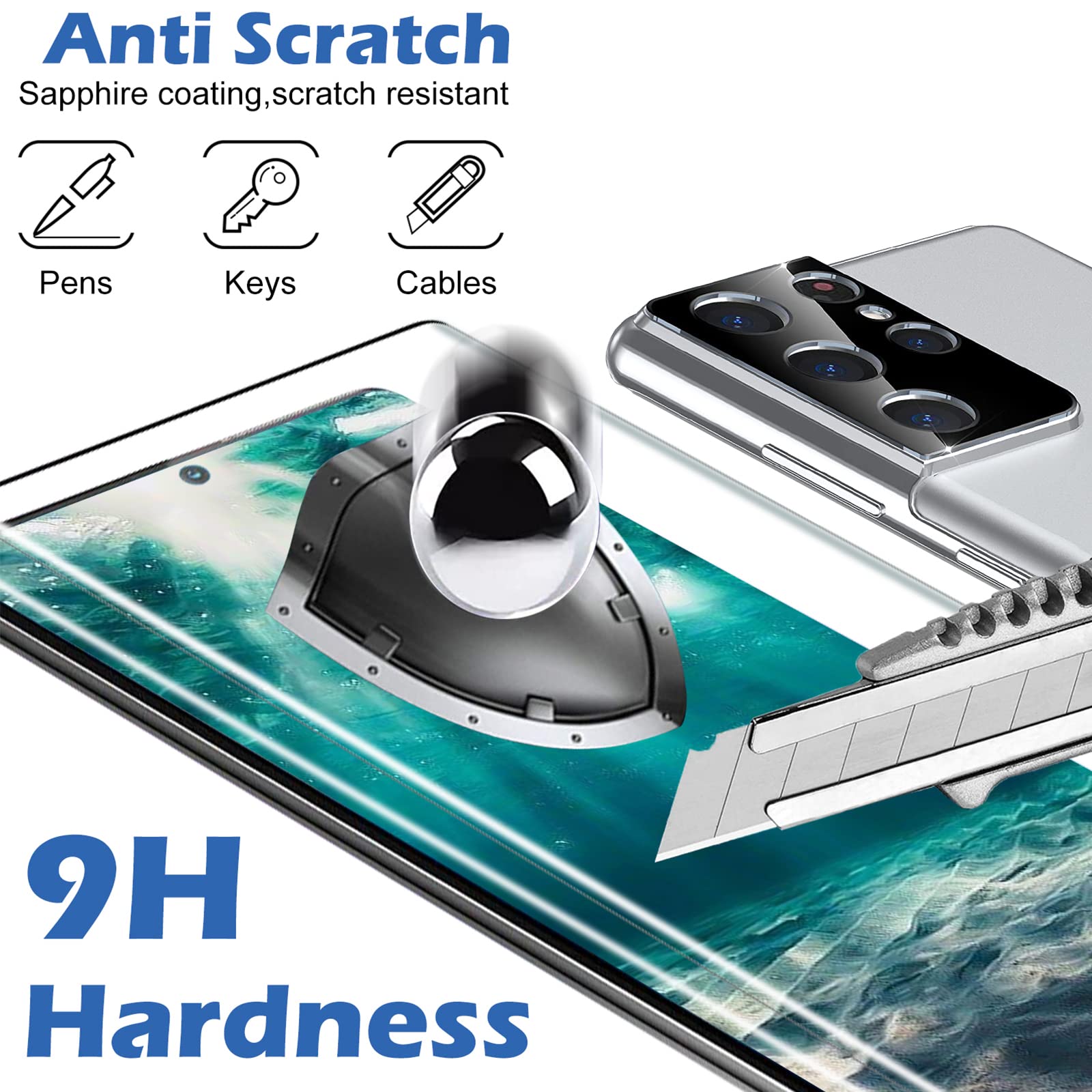 Arshek [2+2 Pack] Galaxy S21 Ultra Screen Protector, 9H Tempered Glass, Ultrasonic Fingerprint Support, 3D Curved,HD Clear Scratch Resistant for Samsung Galaxy S21 Ultra 5G Glass Screen Protector