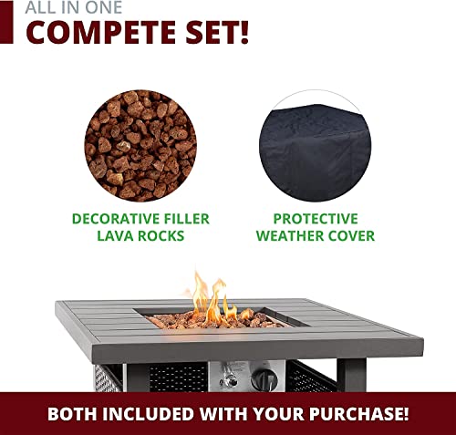 Lokingrise Fire Pit Table, 28 inch 50,000 BTU Outdoor Square Gas Fire Pit Table for Patio, Garden, Backyard(Grey) (28 Inch, Grey)