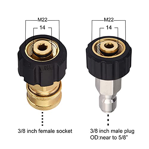 M MINGLE Pressure Washer Hose Adapter Set, M22 to 3/8 Quick Connect for Power Washer Hose, 5000 PSI