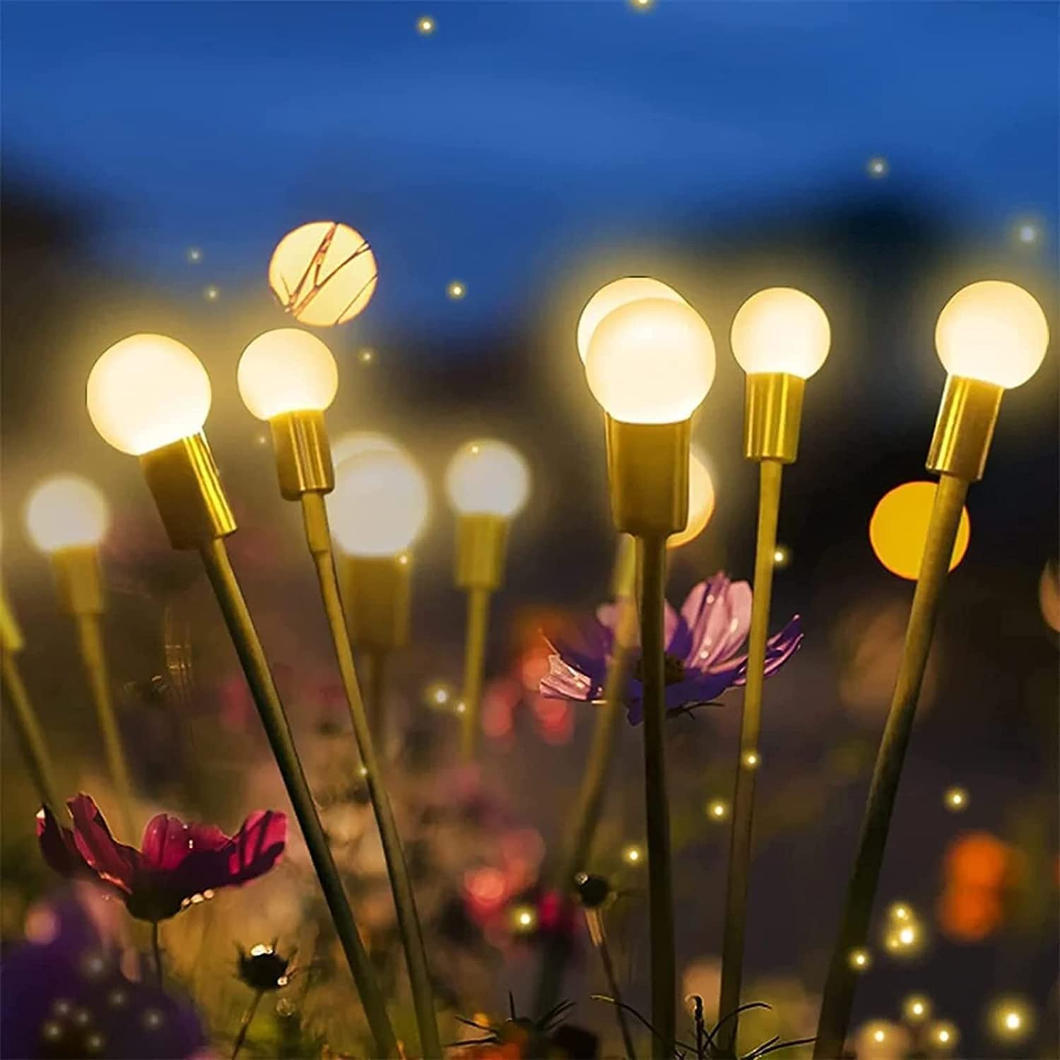 MMQ Solar Garden Lights, 2 Pack Solar Firefly Lights, 8 LEDs Bulbs Solar Outdoor Decorative Lights for Patio Pathway Christmas Halloween Decor, Warm White