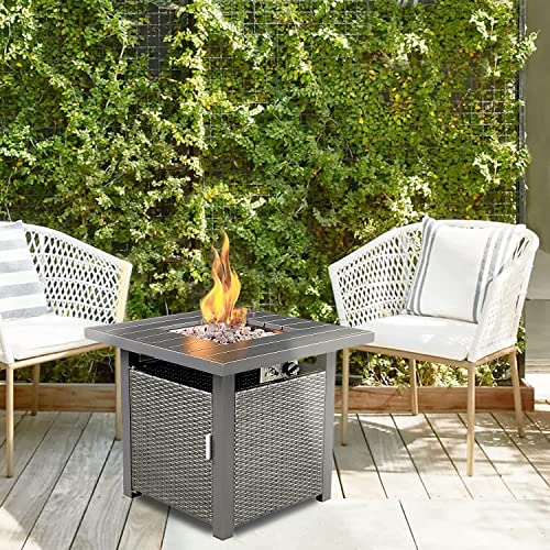 Lokingrise Fire Pit Table, 28 inch 50,000 BTU Outdoor Square Gas Fire Pit Table for Patio, Garden, Backyard(Grey) (28 Inch, Grey)