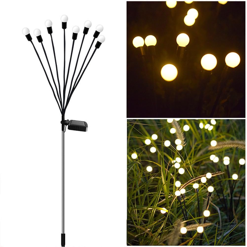 MMQ Solar Garden Lights, 2 Pack Solar Firefly Lights, 8 LEDs Bulbs Solar Outdoor Decorative Lights for Patio Pathway Christmas Halloween Decor, Warm White