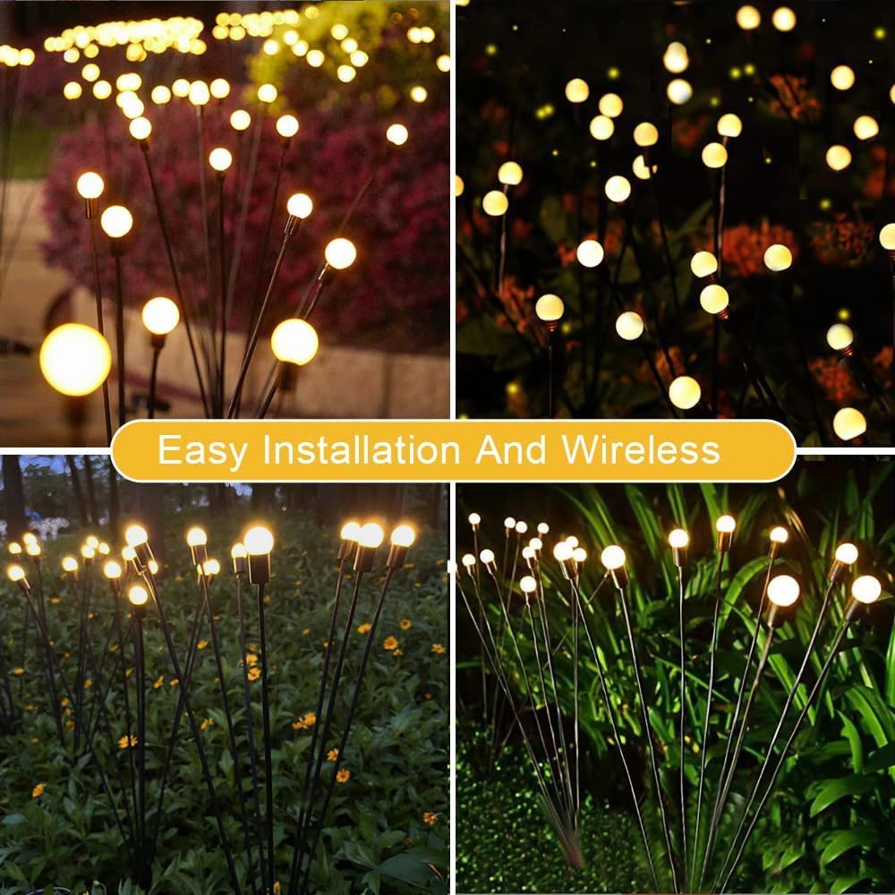 MMQ Solar Garden Lights, 2 Pack Solar Firefly Lights, 8 LEDs Bulbs Solar Outdoor Decorative Lights for Patio Pathway Christmas Halloween Decor, Warm White