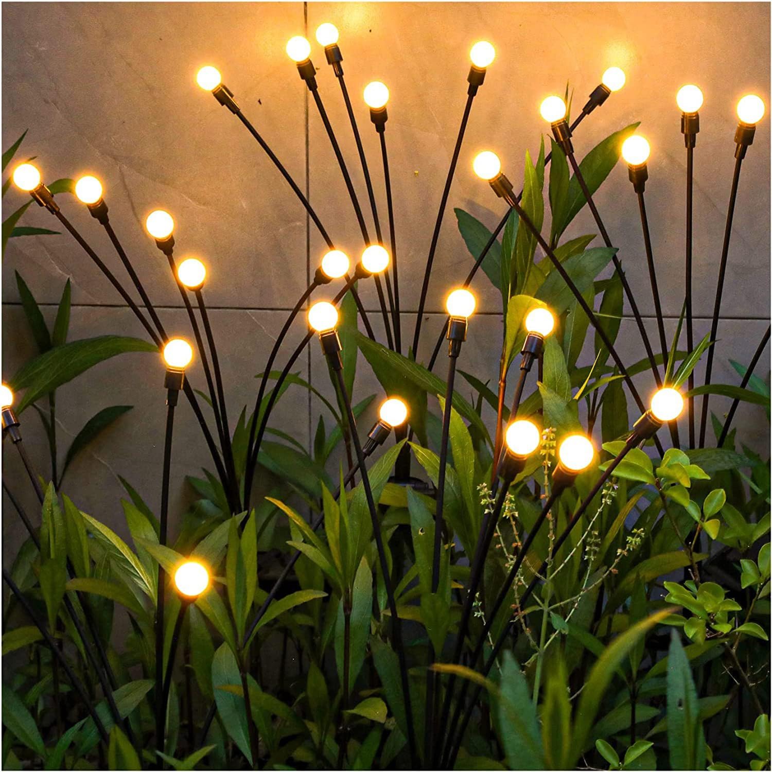 MMQ Solar Garden Lights, 2 Pack Solar Firefly Lights, 8 LEDs Bulbs Solar Outdoor Decorative Lights for Patio Pathway Christmas Halloween Decor, Warm White