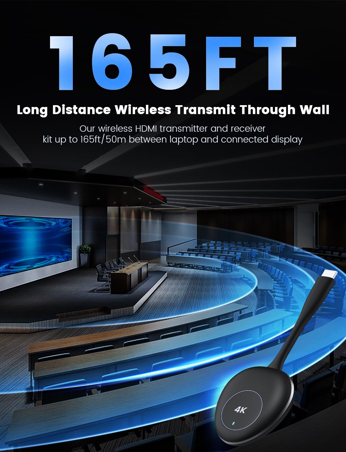 4K Ultra HD Wireless HDMI Transmitter and Receiver 4K, Support 4K@60Hz 2.4/5GHz HD Extender Converter Adapter Plug and Play Streaming Video/Audio from PC/Laptop/Smartphone to HDTV/Projector