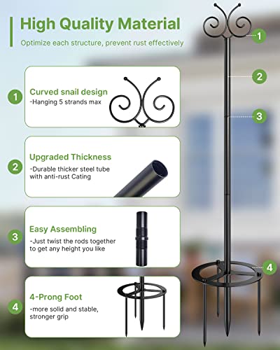Outdoor String Light Poles 2 Pack, 9 FT Light Poles for Hanging Outside String Lights with Hooks, Adjustable Metal String Light Pole for Patio Fence Backyard Deck Garden Bistro Christmas Wedding