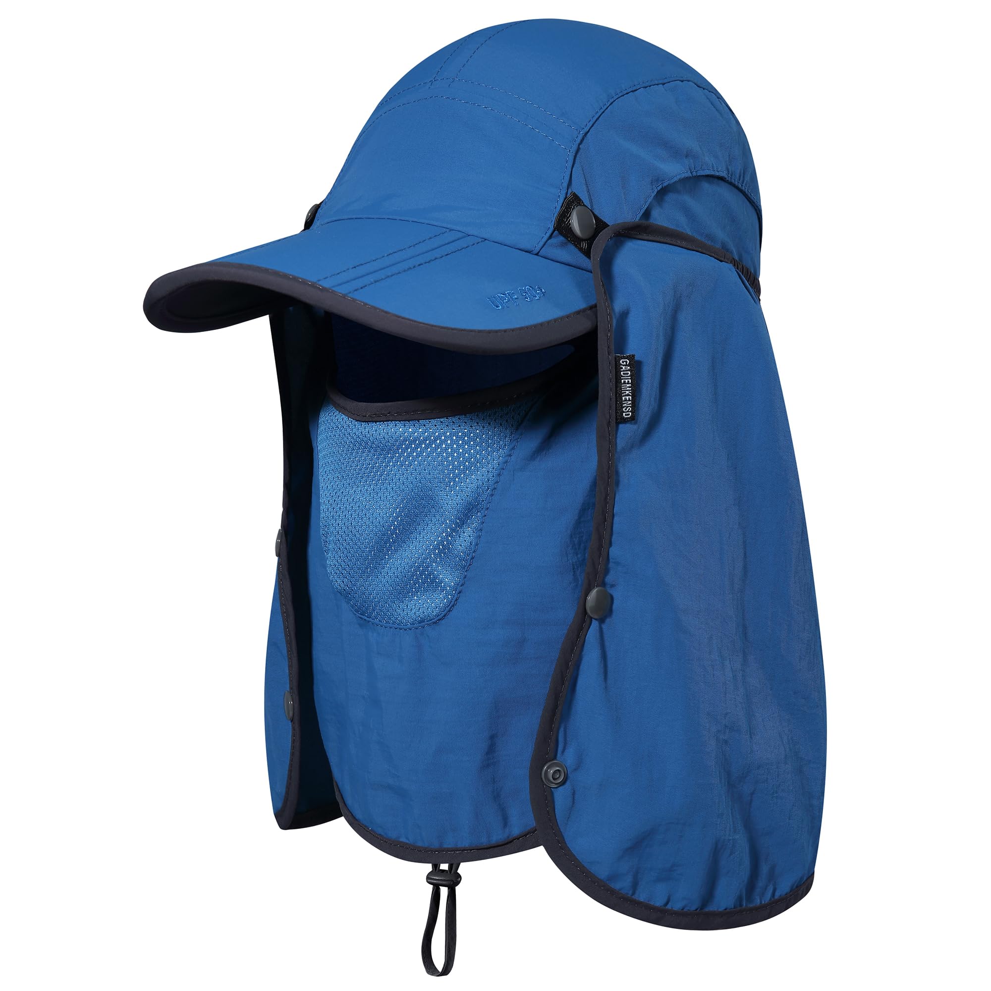 GADIEMKENSD Foldable Fishing Sun Hat with Neck Flap Face Cover UPF 50+ Sun Protection Quick Dry Baseball Cap Adjustment Covering Removable Legion Hat for Fishing Gardening Hiking Farming Blue