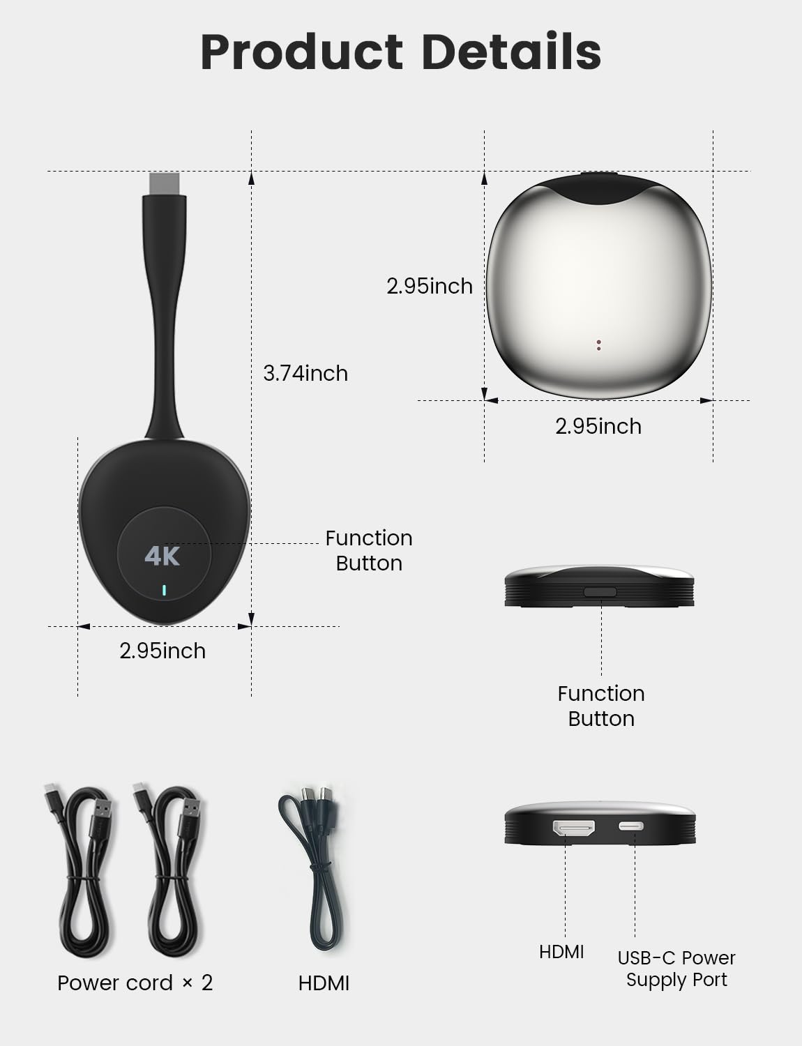 4K Ultra HD Wireless HDMI Transmitter and Receiver 4K, Support 4K@60Hz 2.4/5GHz HD Extender Converter Adapter Plug and Play Streaming Video/Audio from PC/Laptop/Smartphone to HDTV/Projector